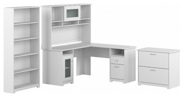 Cabot L Shaped Desk with Hutch and Storage in Modern Gray - Engineered ...
