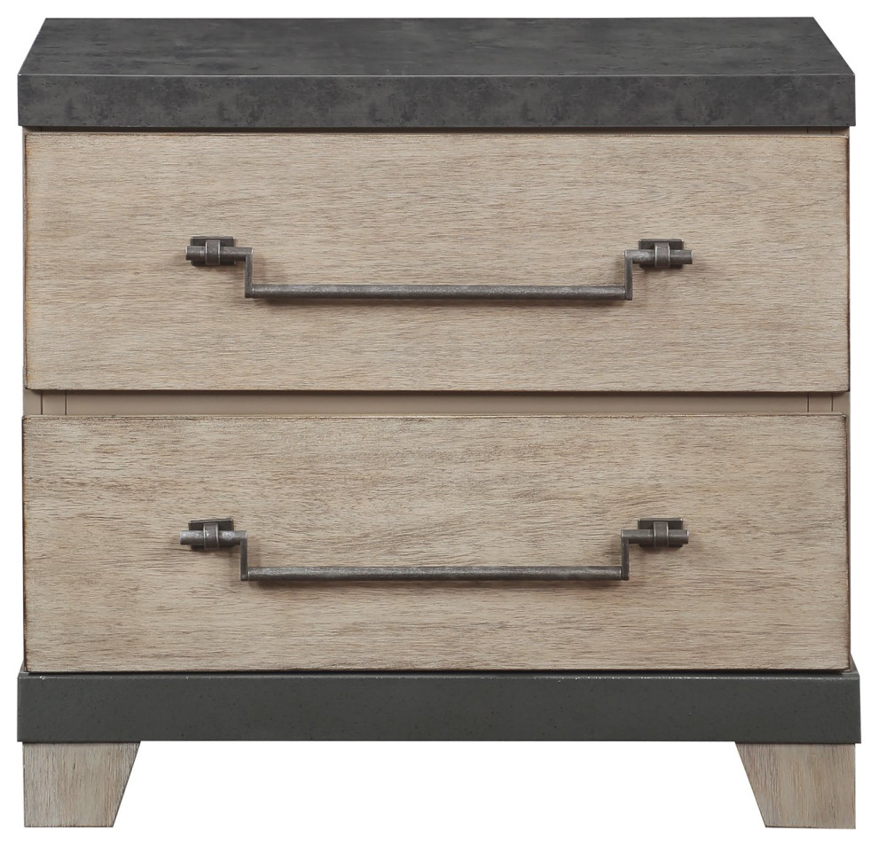 Rustic Industrial Nightstand, Distressed Gunmetal Large Pulls ...