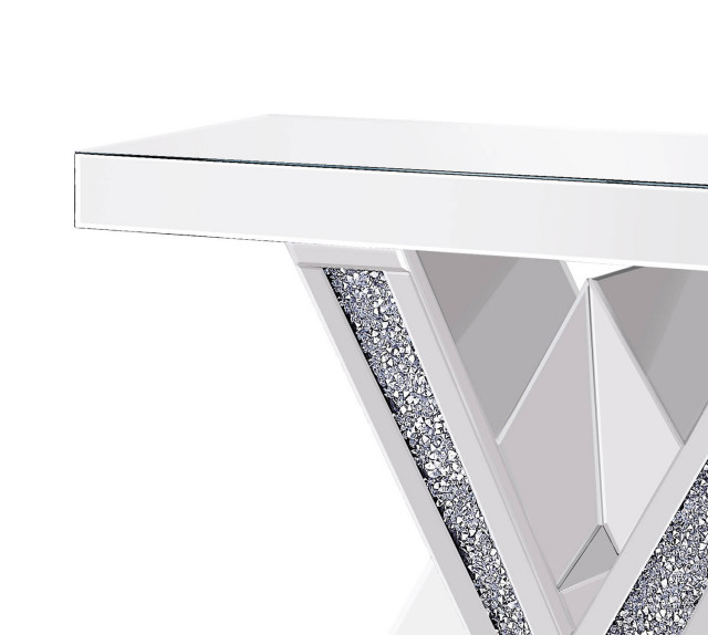 Wood and Mirror Console Table With Interlocking V Shape Base, Clear ...