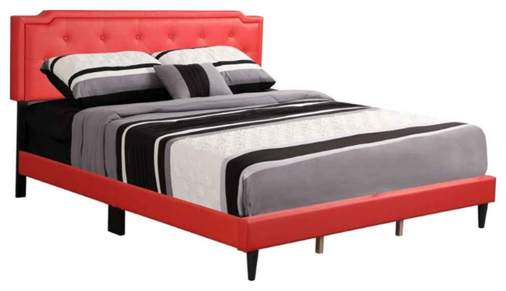 Maklaine Modern Faux Leather Upholstered King Bed in Red Finish ...