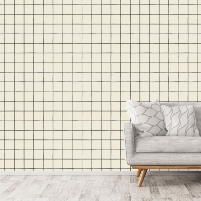 Double Grid Charcoal II Wallpaper by Erin Kendal, Sample 12"x8 ...