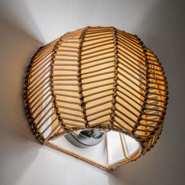 Wicker Rib Round Indoor Wall Sconce, Natural - Tropical - Wall Sconces - by KOUBOO | Houzz