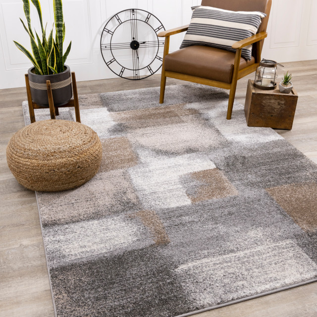 Brookfield Collection Plush Brown Grey Simple Patches Area Rug, 2'8"x8 ...