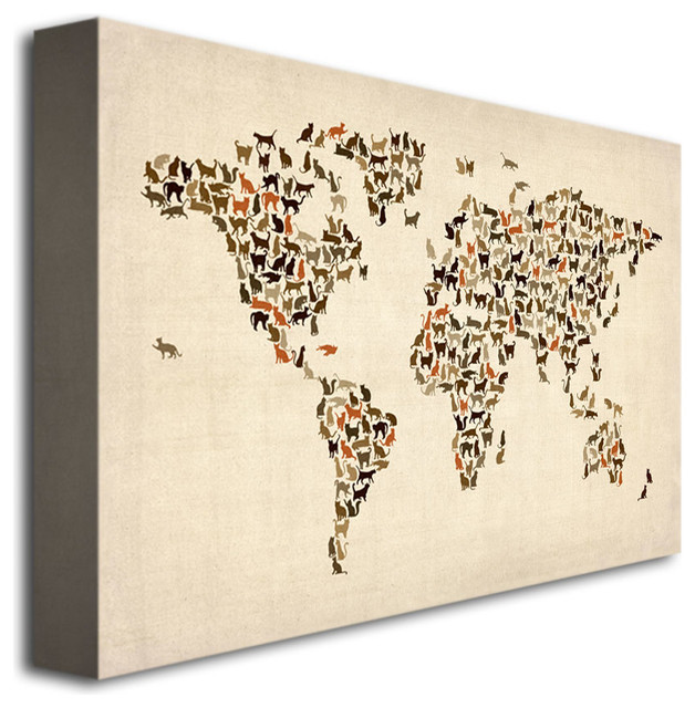 'World Map of Cats' Canvas Art by Michael Tompsett, 18" x 24 ...
