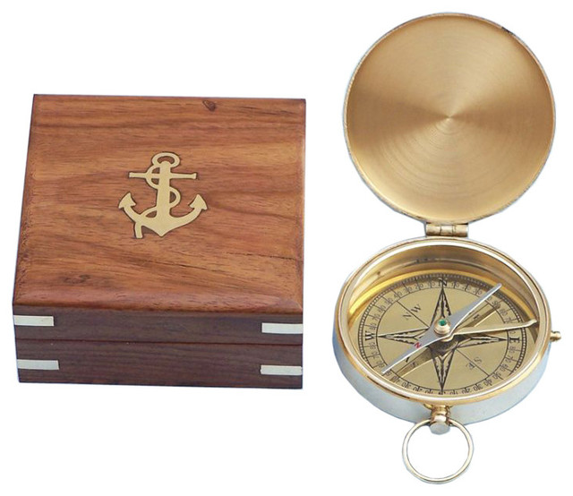 Brass Gentlemen's Compass 4'', Brass Pocket Compass, Nautical Compass ...