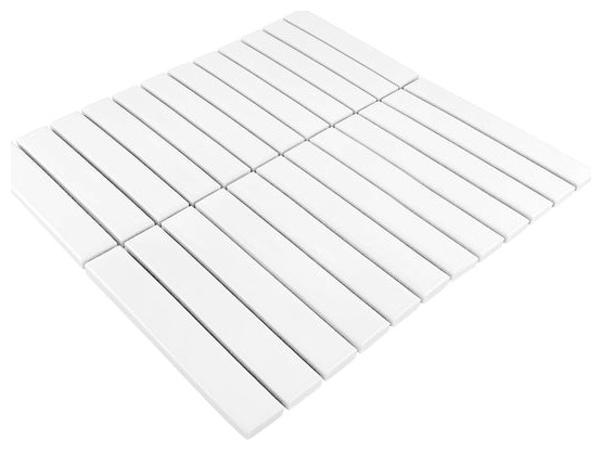 GIO White Matte 1" X 6" Stacked Linear Porcelain Mosaic Tile, 11 Sheets ...