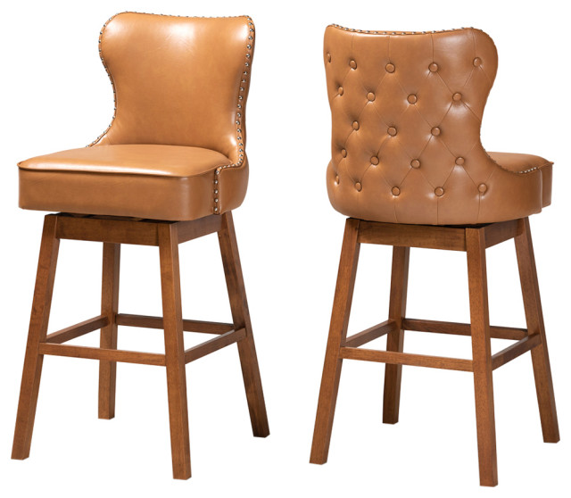 Gradisca Modern Farmhouse 2-Piece Swivel Bar Stool Set, Tan Faux ...
