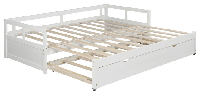 Gewnee Wooden Twin Daybeds with Extending Trundle,White - Transitional ...