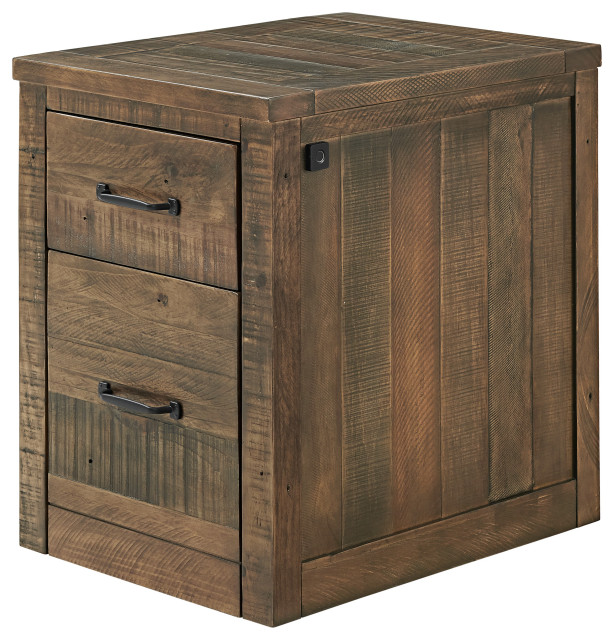 Rustic 2-drawer File Cabinet With Fingerprint Lock, Natural Brown ...