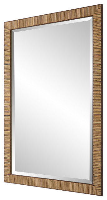 Faux rattan wrap with a dark brown finish wall mirror - Tropical ...