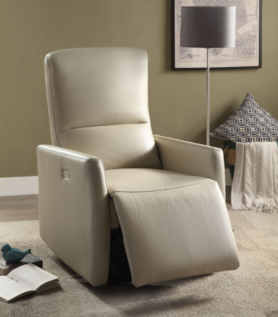 HomeRoots 28" X 37" X 40" Beige Leather-Aire Power Motion Recliner ...