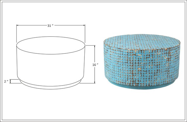 East at Main Cummings Blue Coconut Shell Inlay Round Coffee Table ...