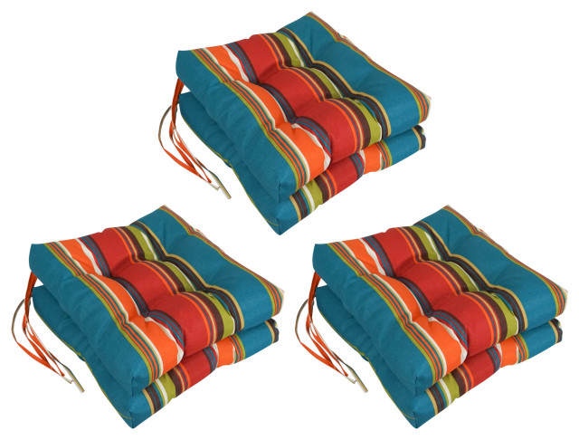 16" Patterned Outdoor Square Tufted Chair Cushions, Set of 6, Westport ...