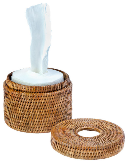 La Jolla Rattan Toilet Paper Roll Cover & Tissue Dispenser, Honey Brown ...