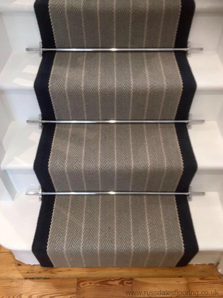 Roger Oates Stair Runner in Dart Midnight with Premier Satin Nickel ...