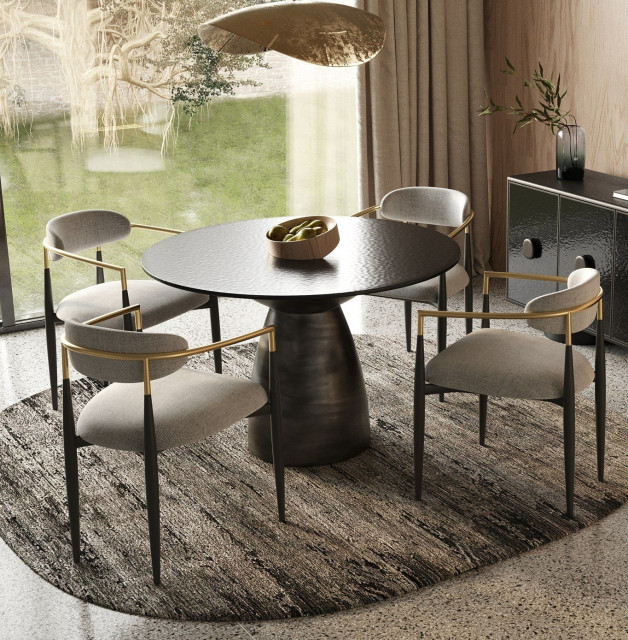 Modrest Calexico Contemporary Black Wave Glass Round Dining Table ...
