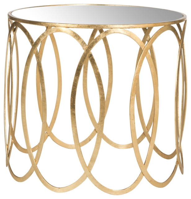 Unique End Table, Interlocking Oval Rings Accented Golden Base With ...