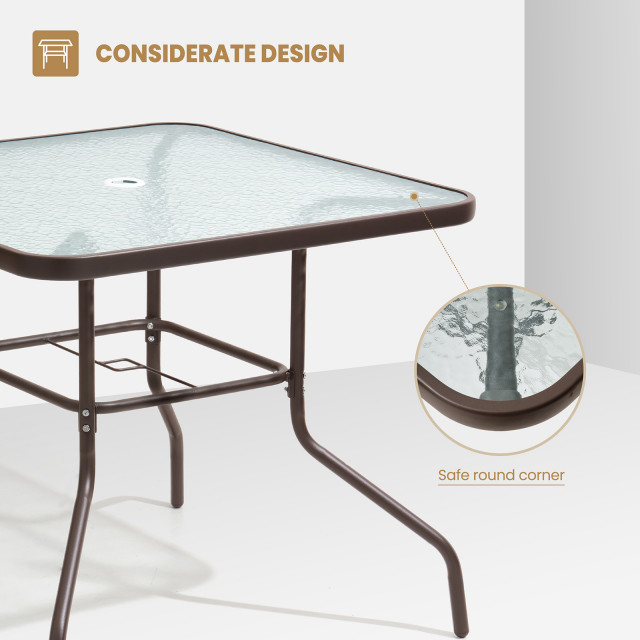 Patio Dining Table, Outdoor Square Table with Umbrella Hole for 4 ...