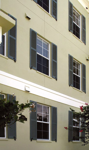 Builders Edge, Cathedral Top Center Mullion, Open Louver Shutters ...