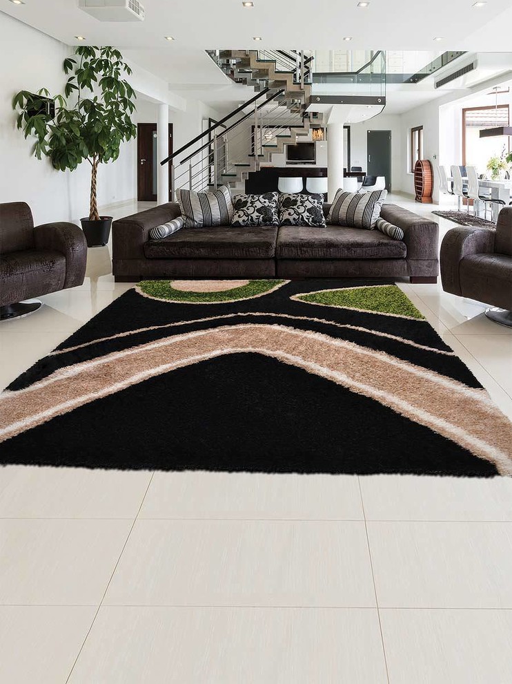 Shaggy Modern Contemporary Hand-Tufted Indian Oriental Area Rug, Black ...