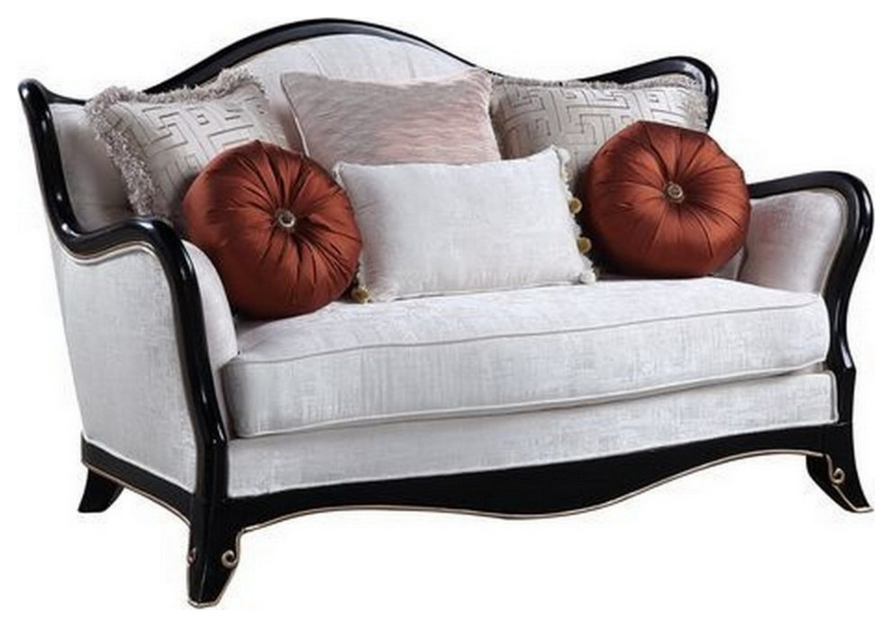 Loveseat With Wingback And Scalloped Wooden Frame, Gray - Traditional ...