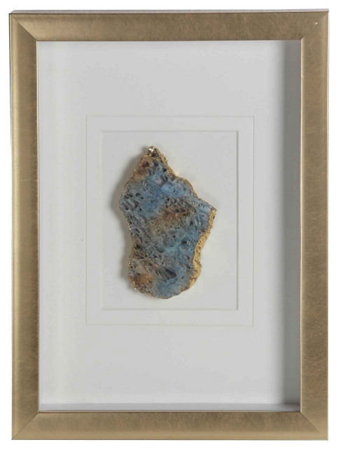 Rectangular Wooden Shadow Box with Encased Faux Stone, Blue and Gold ...