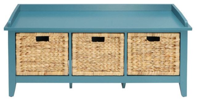 Acme Flavius Bench With Storage Rattan and Teal Finish - Beach Style ...