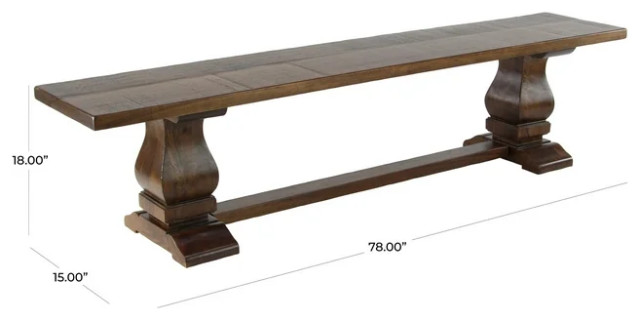 Rustic Mango Wood Dining Bench with Parquet Inlay and Carved Legs ...