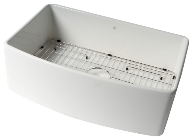 ALFI Brand ABFC3020-W Smooth Curved Apron One Bowl Fireclay Farm Sink ...