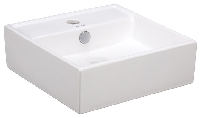 Porcelain White Wall-Mounted Square Sink - Contemporary - Bathroom ...