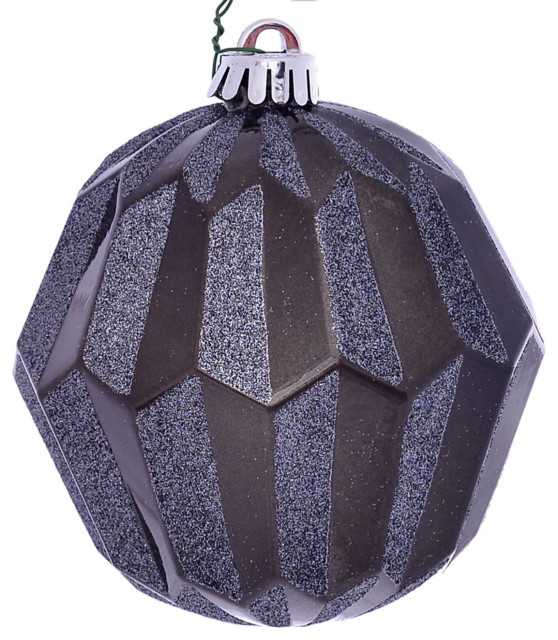 5" Pewter Glitter Faceted Ball Orn 3-Pack - Contemporary - Christmas ...