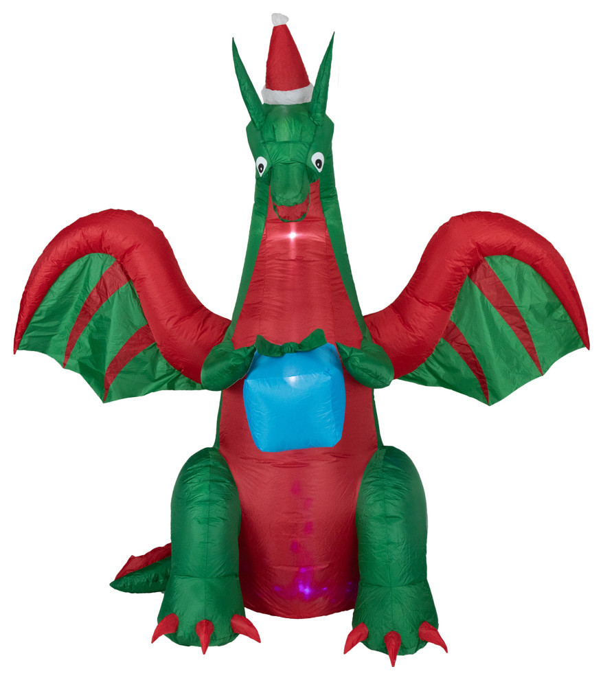 6' Inflatable LED Lighted Dragon With Gift Outdoor Christmas Decoration ...