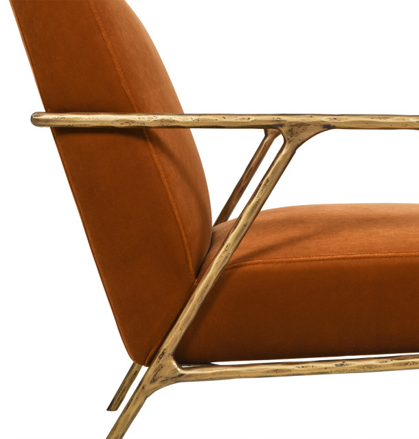 Aerin 24.5" Hammered Brass Accent Arm Chair, Burnt Orange ...