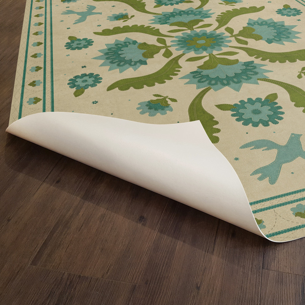 Williamsburg Applique, Azure Moss 38x56 Vintage Vinyl Floorcloth, Tan ...