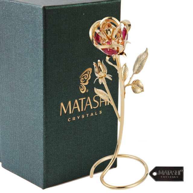 Matashi 24K Gold Plated Double Rose Crystal Studded Loving Flower ...
