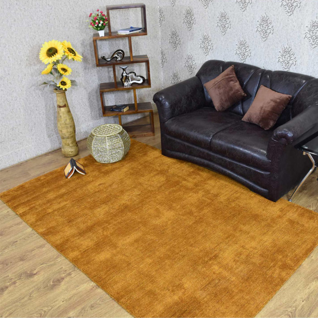 Hand Knotted Loom Silk Mix Area Rug Solid Gold - Contemporary - Area ...
