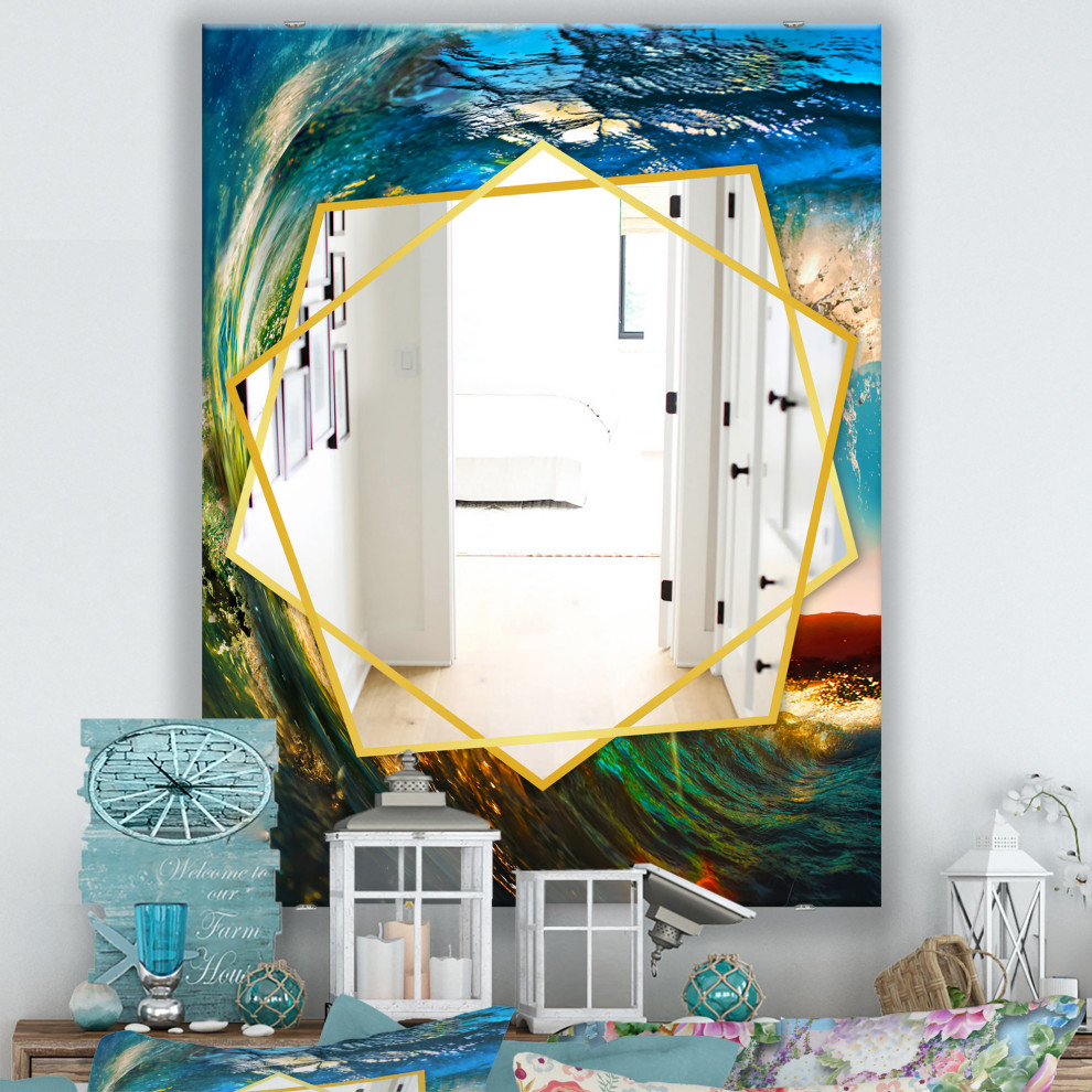 Designart Colored Ocean Waves Falling Down Traditional Frameless Wall ...