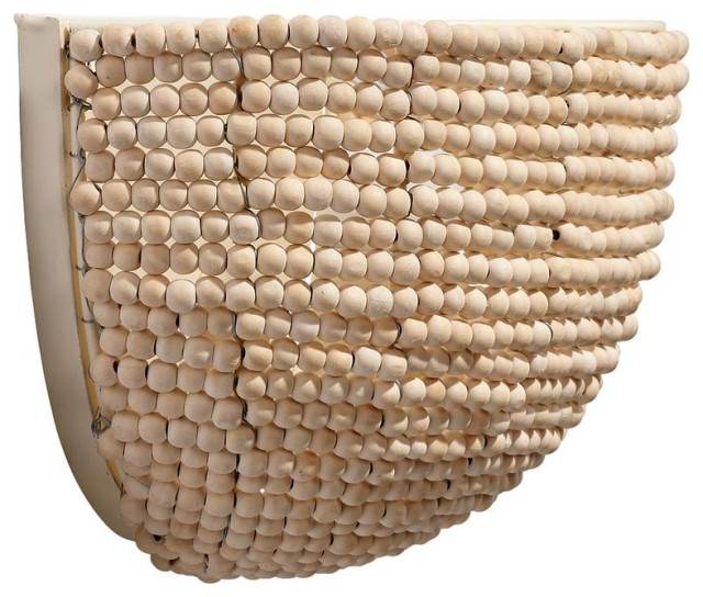Casual Coastal Boho Wood Beads Demi Lune Wall Sconce 12 in Curved ...