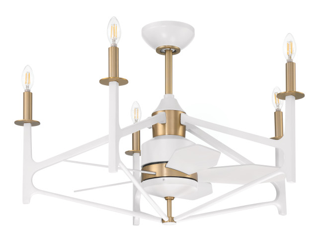 The Reserve 32" Fandelier, White/Satin Brass - Transitional - Ceiling ...