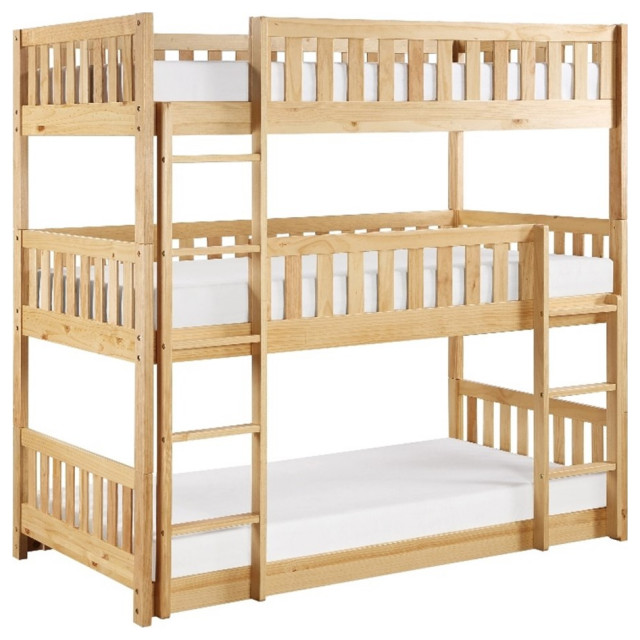 Lexicon Contemporary Wood and MDF Board Triple Bunk Bed in Natural Pine ...