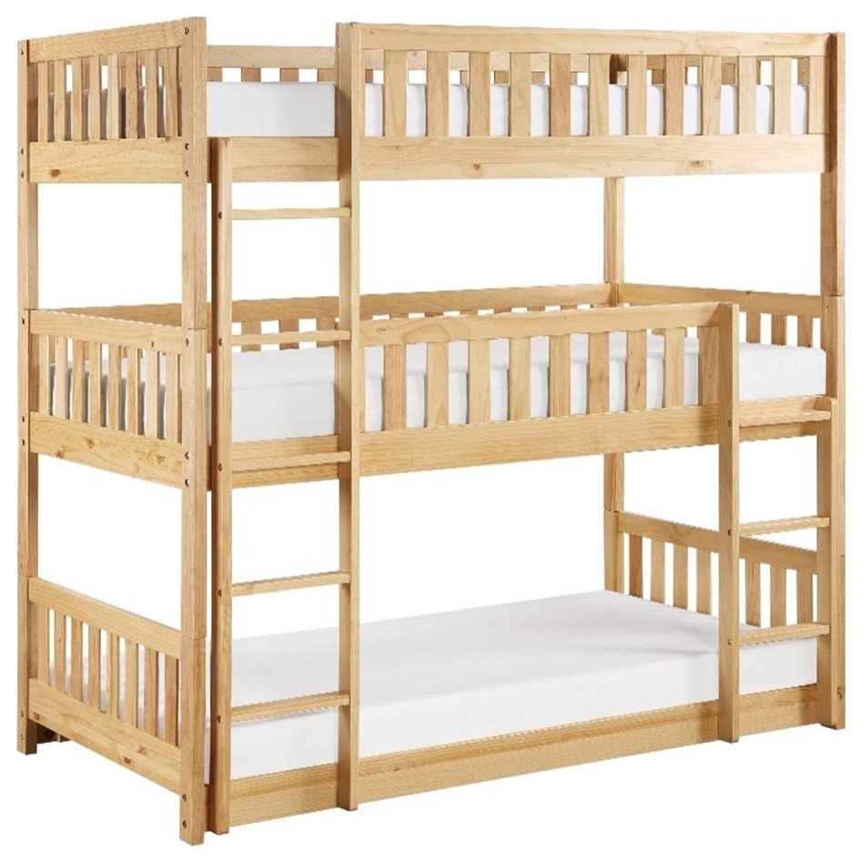 Lexicon Contemporary Wood and MDF Board Triple Bunk Bed in Natural Pine ...