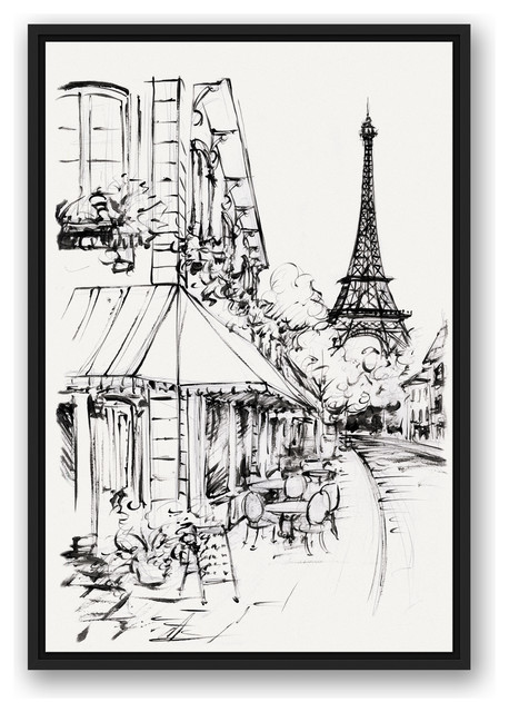 "Paris Street Sketch" Black Floating Framed Canvas, 20"x30 ...