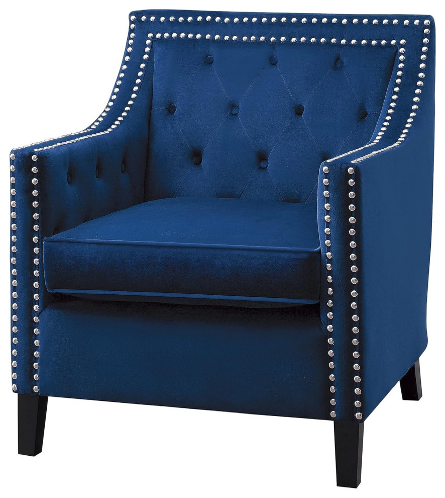 Navy Classic Accent Chair with Button Tufted Back, Padded Seat ...