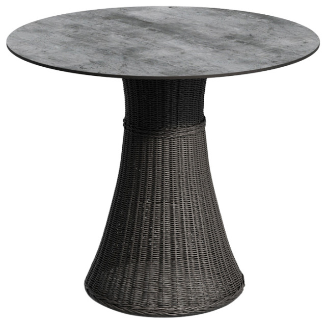Tulle 48" Round Bar Table, Skyline HPL Top, Shadow Resin Wicker Base ...