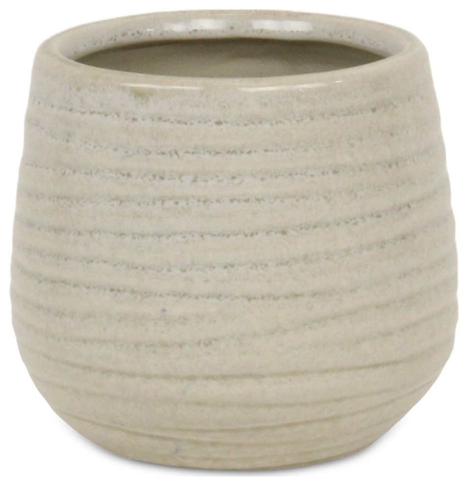 Curved Wave Ceramic Pot - Medium - Transitional - Indoor Pots And ...