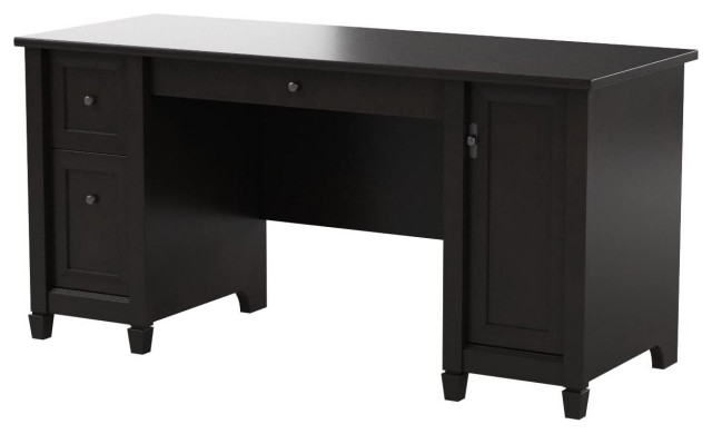 Estate Black Computer Desk with Slide-Out Keyboard Shelf and Ample ...