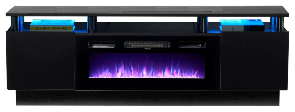 Entertainment Center with Electric Fireplace and LED Lights for TVs up ...