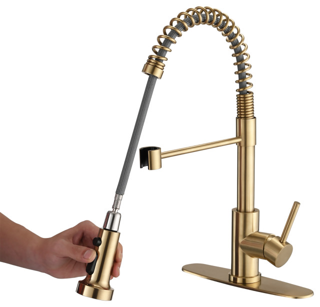 Single Handle Deck Mounted Spring Neck Pull Down Kitchen Faucet with ...