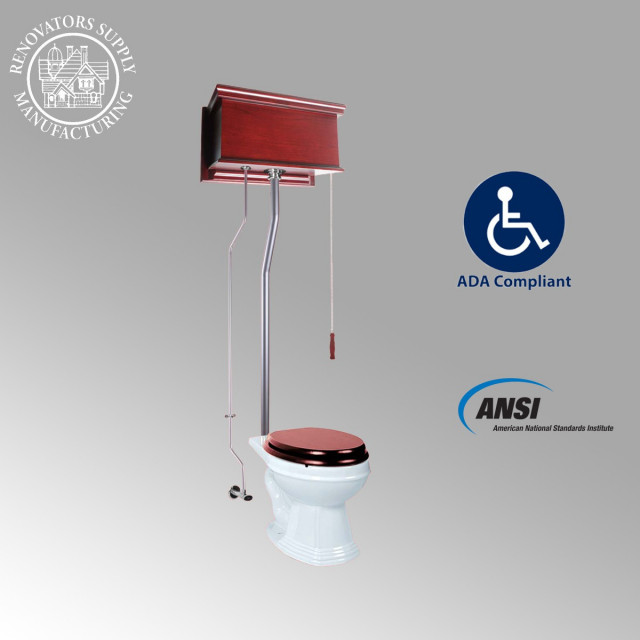 Cherry Wood Flat High Tank Toilet White Elongated Satin Rear Entry ...