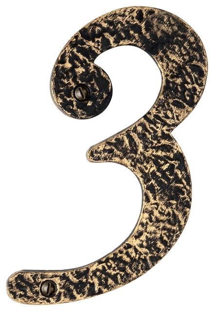 Hammered 6" Antique Brass House Number 3 - Rustic - House Numbers - by ...